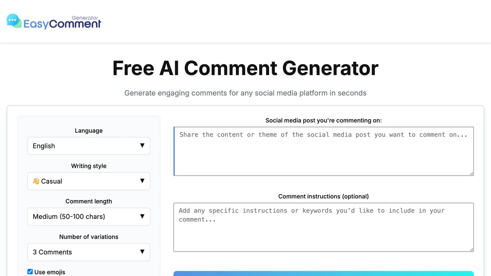 Easy Comment Generator | Next AI Tool
